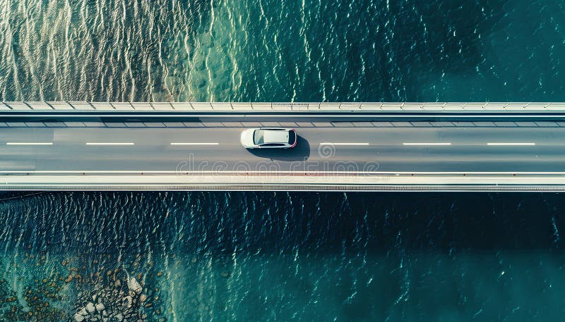Car Driving on a Bridge, Top View Stock Illustration - Illustration of ...