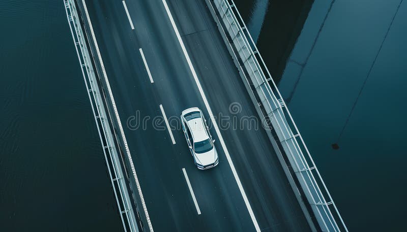 Car Driving on a Bridge, Top View Stock Illustration - Illustration of ...