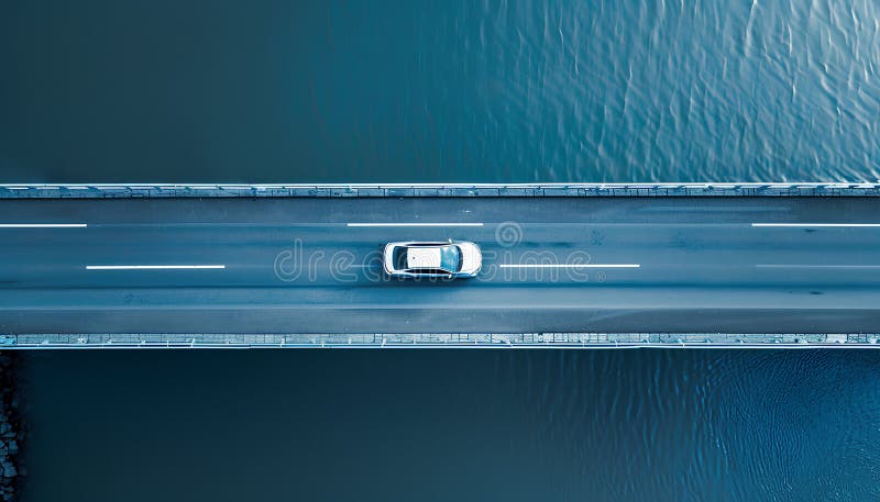 Car Driving on a Bridge, Top View Stock Illustration - Illustration of ...