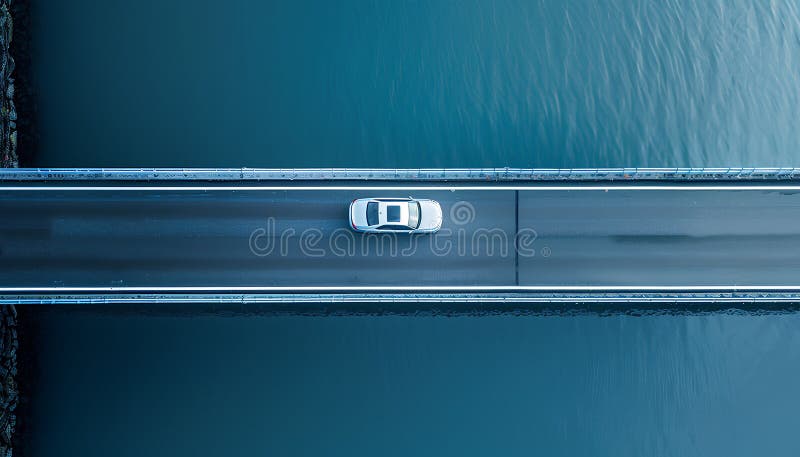 Car Driving on a Bridge, Top View Stock Illustration - Illustration of ...