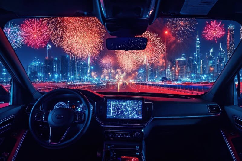 Car Driving City Night Fireworks Background Stock Photos - Free ...