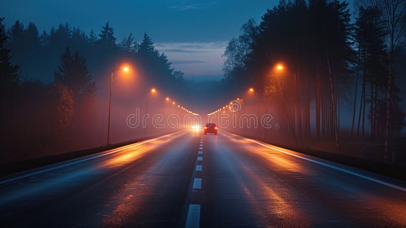 Car Driving on a Country Road at Night Stock Photo - Image of street ...
