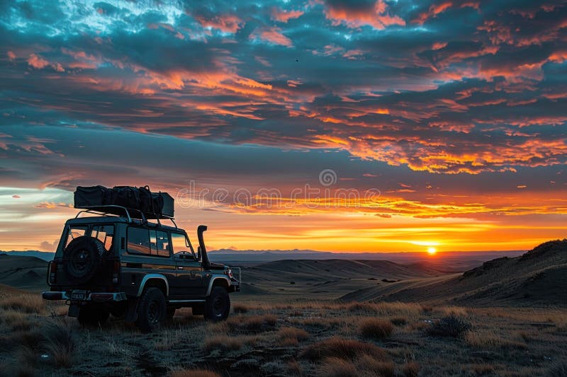 A Car is Driving Down a Road with a Beautiful Sunset in the Background ...
