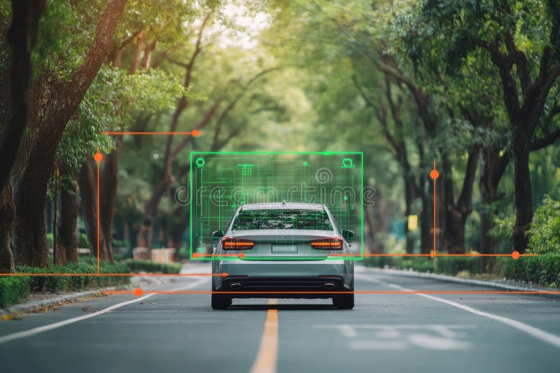 A Car Driving Down a Road with a Green Screen Stock Photo - Image of ...