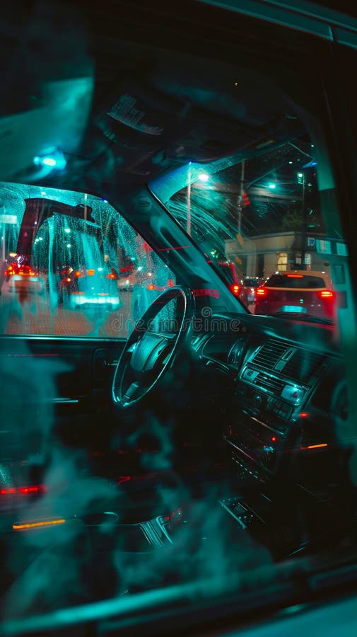 A Car Driving Down the Road at Night Stock Image - Image of road ...