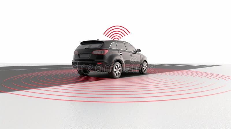 A Car is Driving Down a Road with a Red and White Line on the Side ...