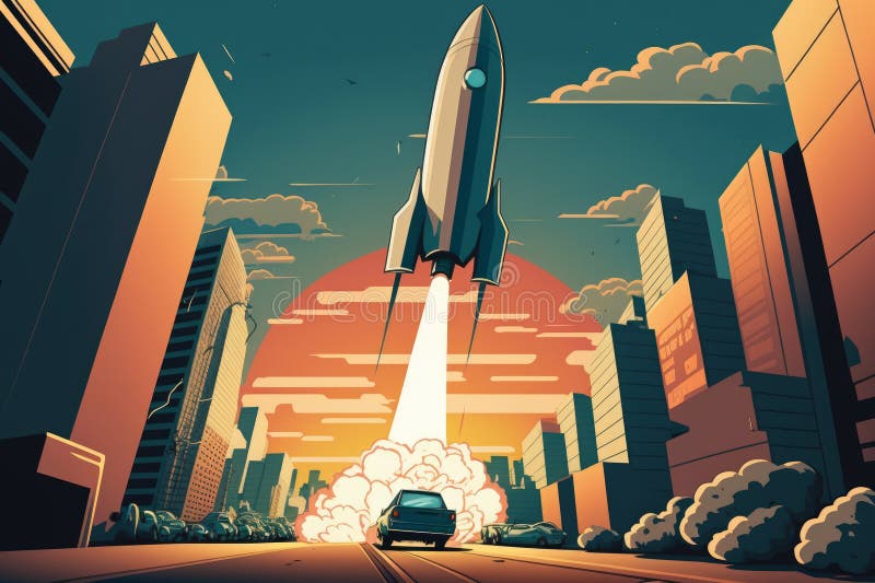 Car Driving Down Road with Rocket in the Air. Generative AI Stock ...