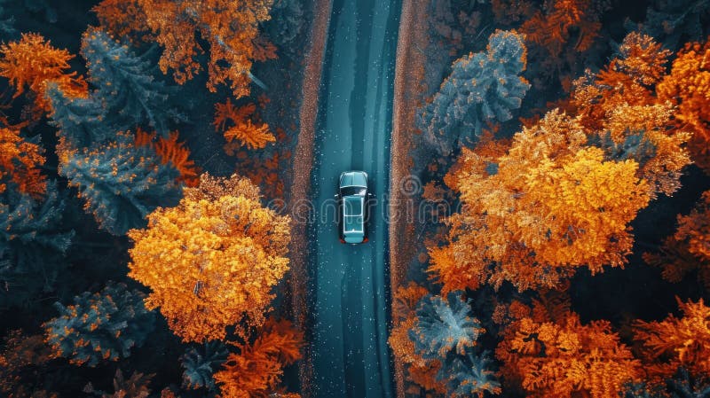 A Car is Driving Down a Road Surrounded by Trees with Leaves on the ...