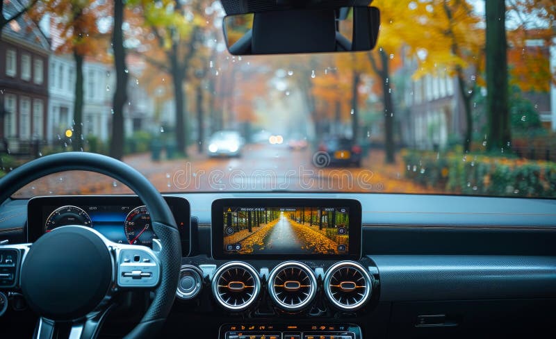 A Car is Driving Down a Street with a View of a Forest in the ...