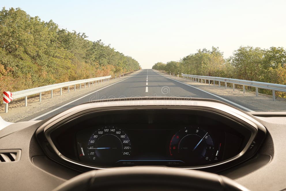 Car Driving on Empty Road, View from Driver S Seat Stock Image - Image ...
