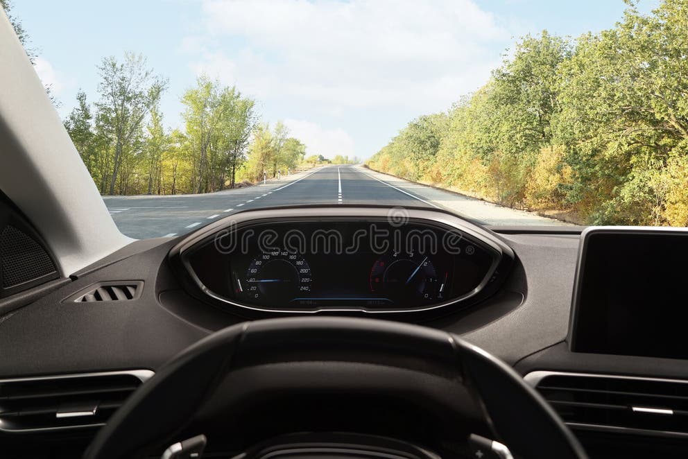 Car Driving on Empty Road, View from Driver S Seat Stock Image - Image ...