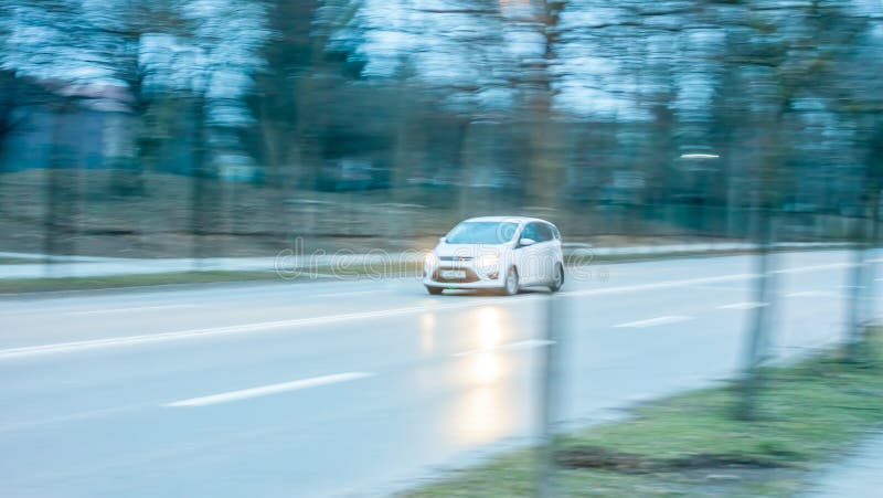 Car driving fast stock photo. Image of transport, evening - 86433540