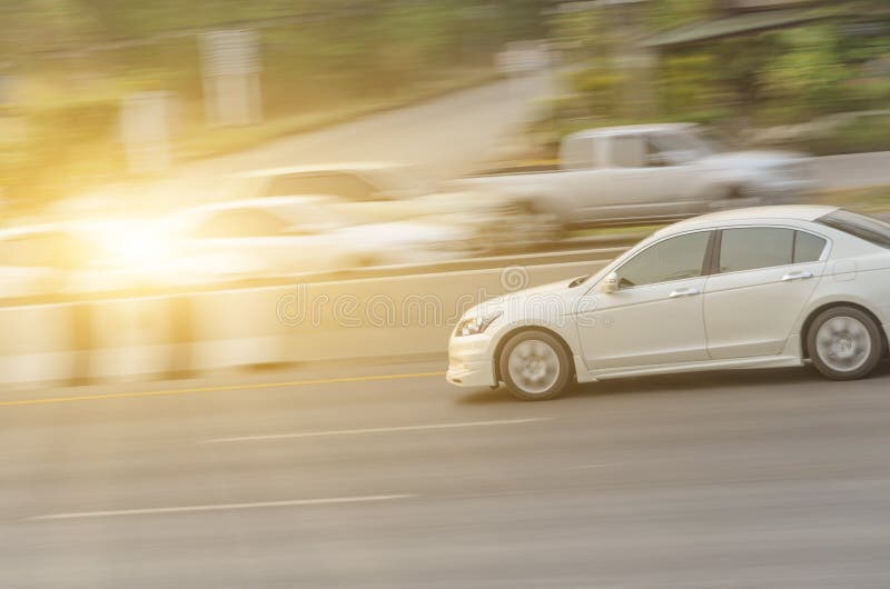 Car Driving Fast Motion on Highway Side View, Fast White Cars on ...