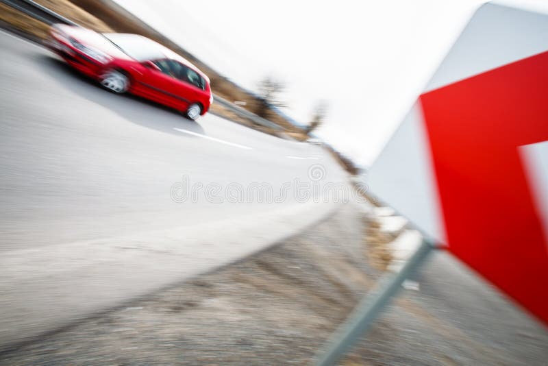 Car Driving Fast through a Sharp Turn Stock Image - Image of automobile ...