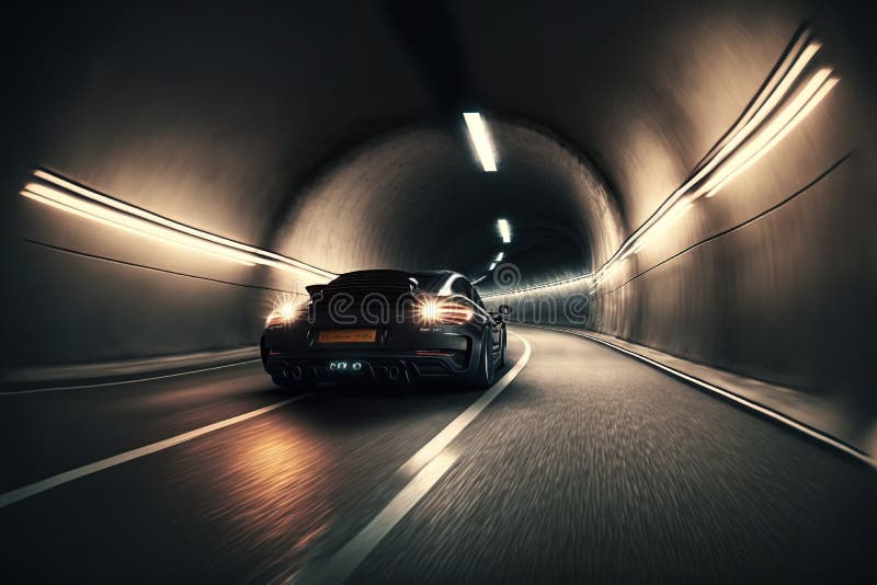 Car Driving Fast in Tunnel. Generative AI Stock Illustration ...