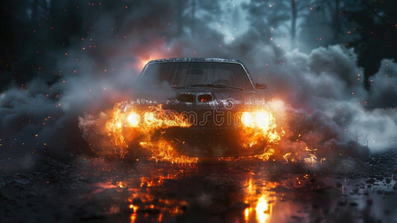 A Car is Driving through a Fire, Smoke and Fire with Elegance in Motion ...