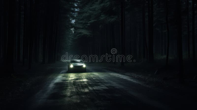 Car Driving through the Forest at Night. Stock Image - Image of vintage ...