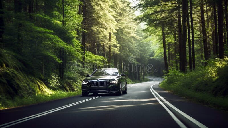 A Car Driving through a Forested Road Stock Photo - Image of escape ...