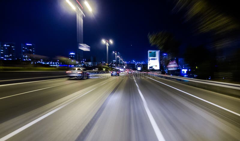 Car Driving on Freeway at Night, Stock Image - Image of nighttime ...