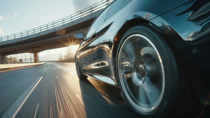 Car Driving on Freeway at Sunset, Motion Blur Stock Image - Image of ...