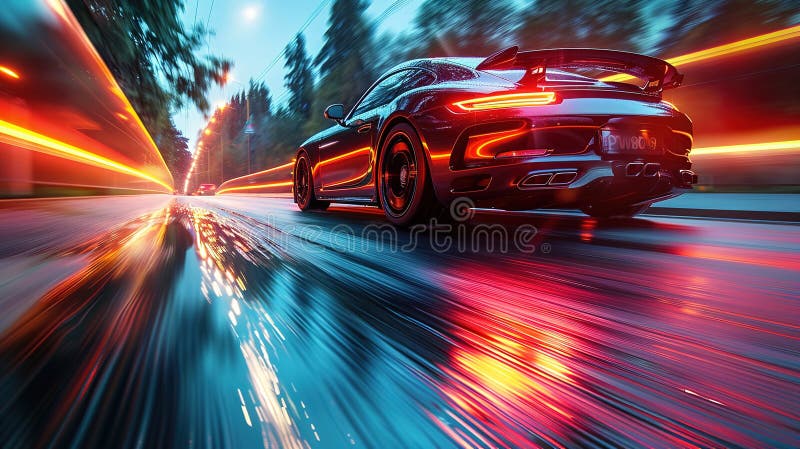 Car Driving on Freeway at Sunset, Motion Blur Stock Image - Image of ...