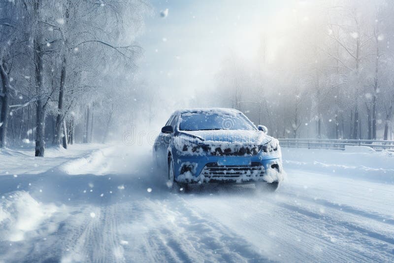 The Car Driving on Icy Road in Street. Generative AI Stock Illustration ...