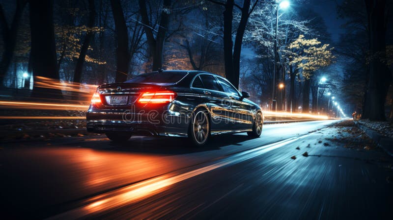 Car Driving Long Exposure at Night Stock Photo - Image of drive, flash ...