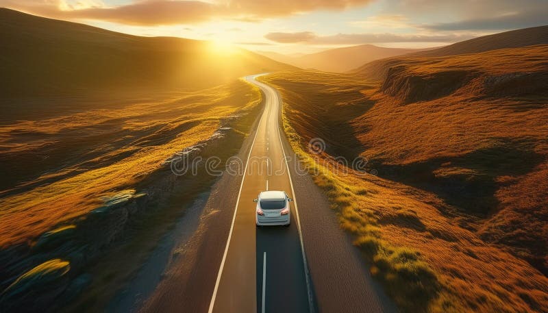 Car driving on a long road stock illustration. Illustration of ...