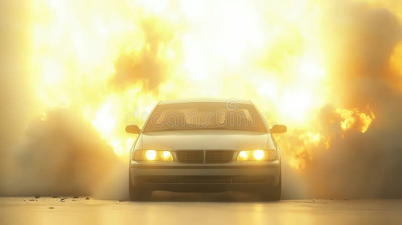 Car Driving through Massive Smoke Explosion, Cinematic Display of ...