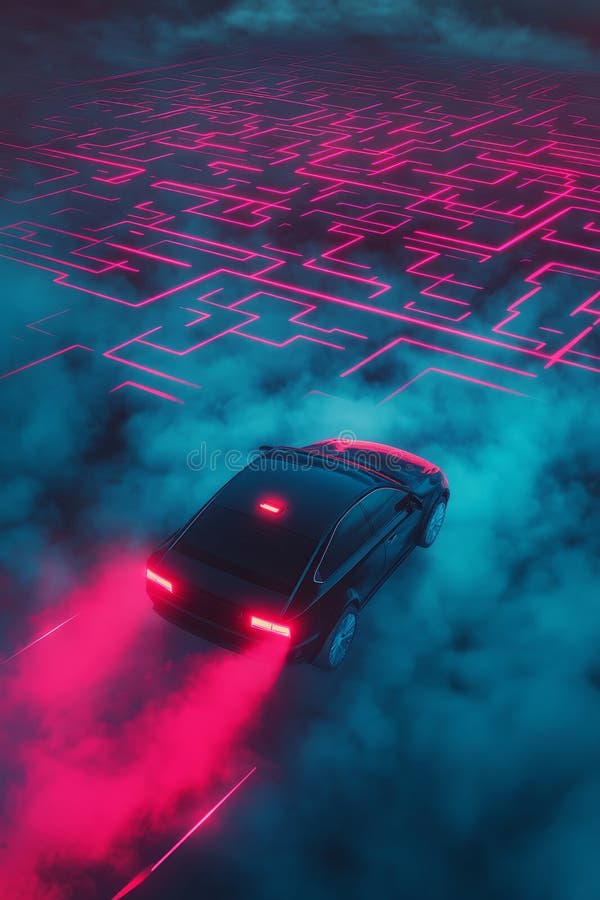 A Car is Driving through a Maze of Red and Blue Lines Stock ...