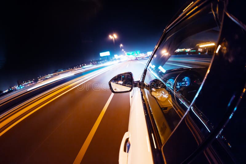 Car Driving in City at Night, Blur Motion Stock Image - Image of ...