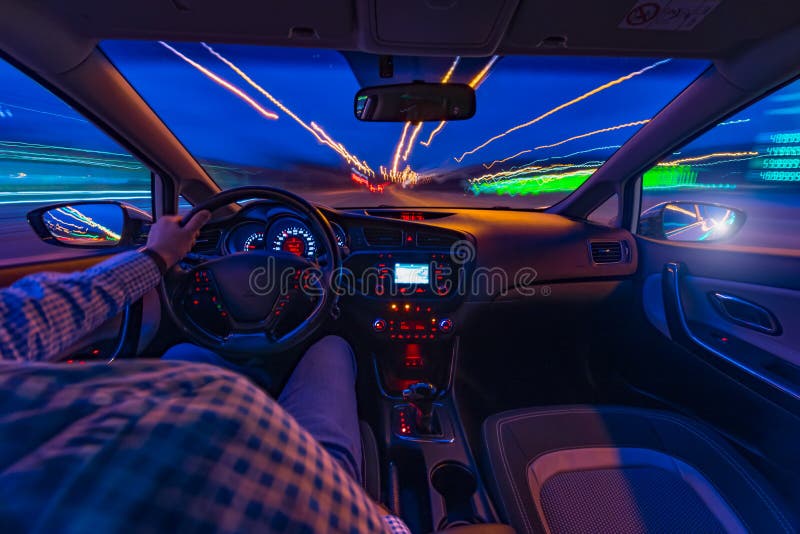 Car driving at night stock photo. Image of highway, moscow - 142067818