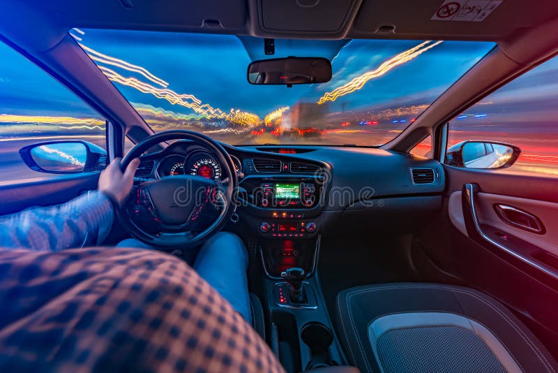 Car driving at night stock image. Image of driver, movement - 142068443