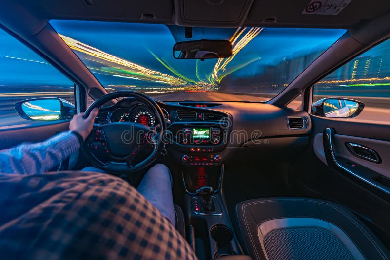 Car driving at night stock image. Image of driving, acceleration ...