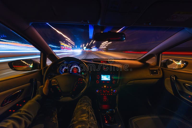 Car driving at night stock photo. Image of blurred, dramatic - 141455358