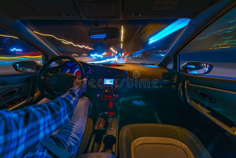 Car driving at night stock image. Image of express, drive - 141572571
