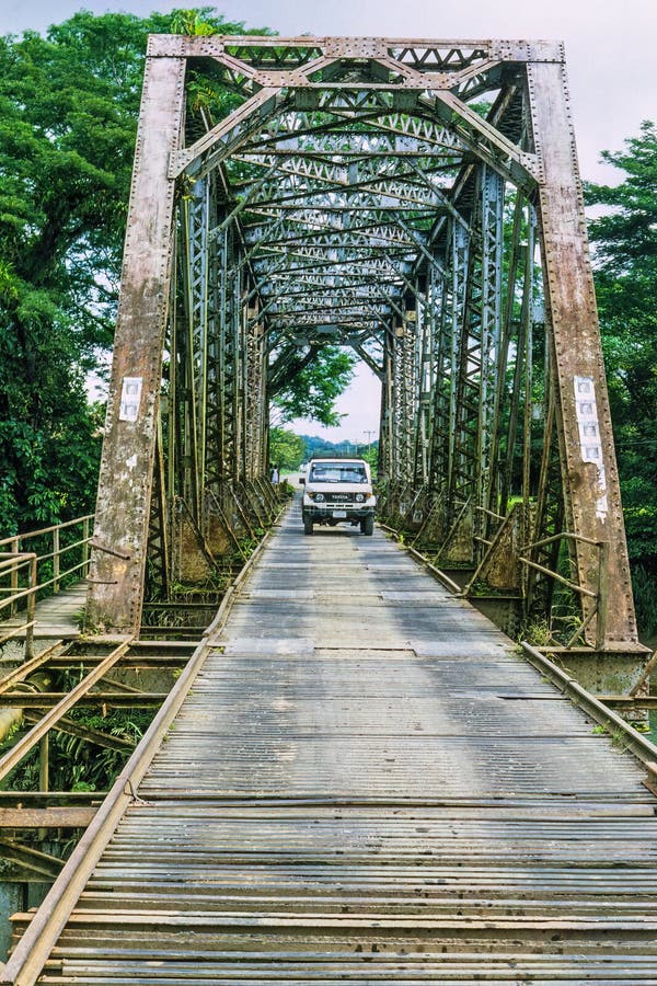 Car Driving Over a Steel Bridge in a Rainforest Stock Image - Image of ...