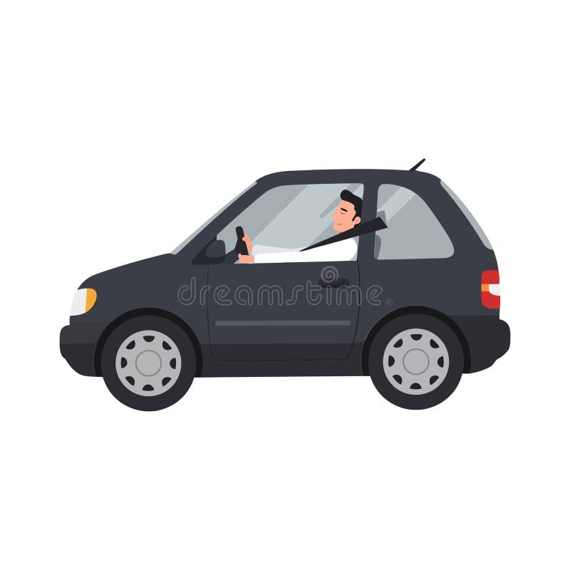 Car Driving with Person Inside in Flat Vector Illustration Stock Vector ...