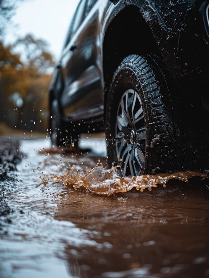 Car driving through puddle stock photo. Image of pavement - 374519012