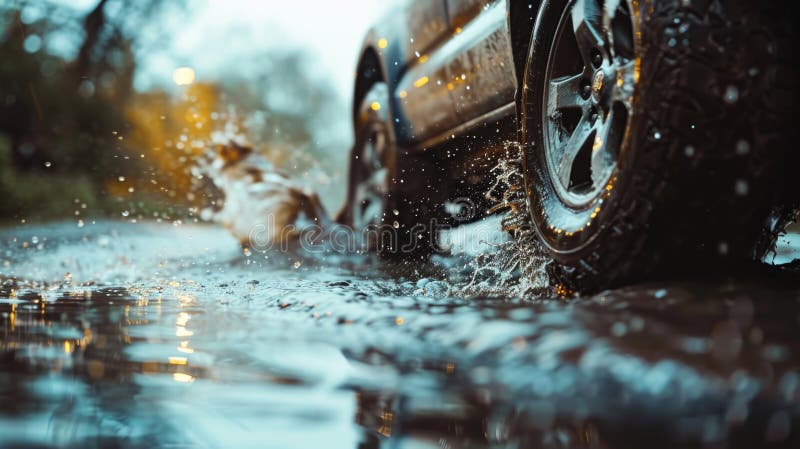 Car driving through puddle stock photo. Image of highway - 383898208