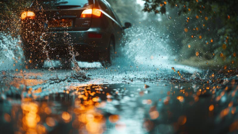 Car driving through puddle stock photo. Image of motorway - 375061988