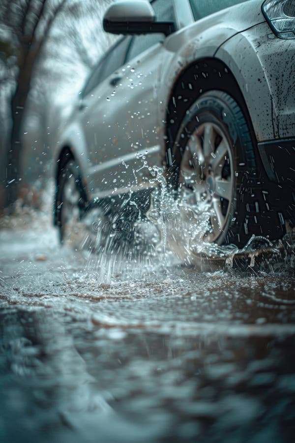 Car driving through puddle stock photo. Image of splash - 383252722