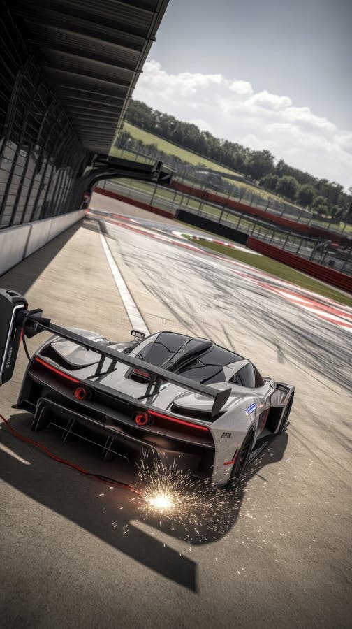 A Car is Driving on a Race Track with a Red Line on the Ground Stock ...