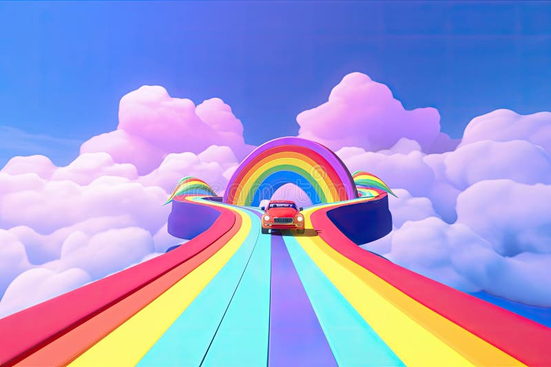 A Car Driving on a Rainbow Road. AI Generative Stock Illustration ...
