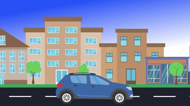 Car Driving Rides Around City Side View, Loop Animation, Flat Design ...