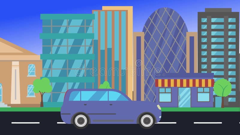 Car Driving Rides Around City Side View, Loop Animation, Flat Design ...