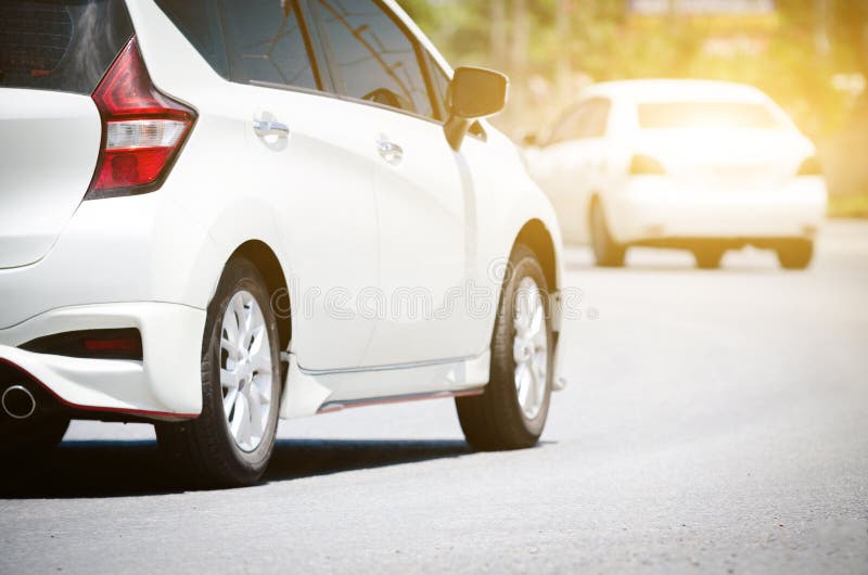 White Car Driving on the Road Stock Image - Image of copy, journey ...