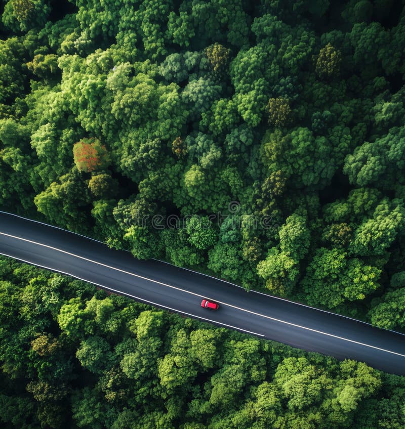 Car Driving on Road through Lush Green Forest Stock Photo - Image of ...