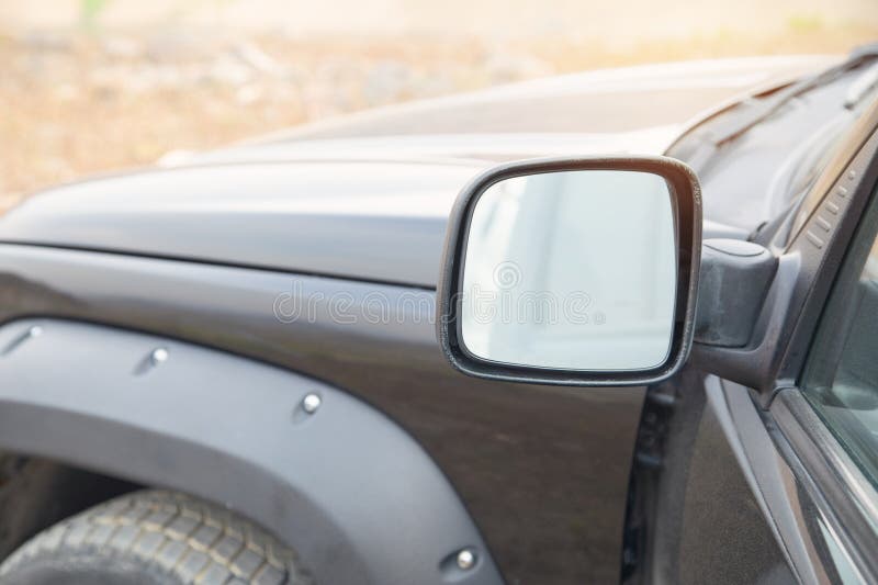 Car Driving on the Road. Car Mirror Stock Illustration - Illustration ...