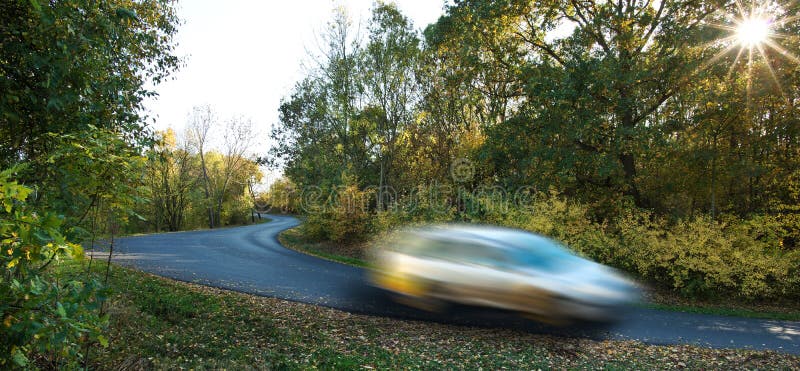 Car Driving through a Rural Road Stock Image - Image of horizontal ...